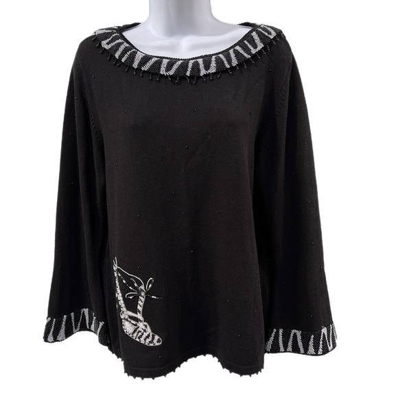 berek | Sweaters | Berek Lg Black White Sweater Glass Beaded Collar ...